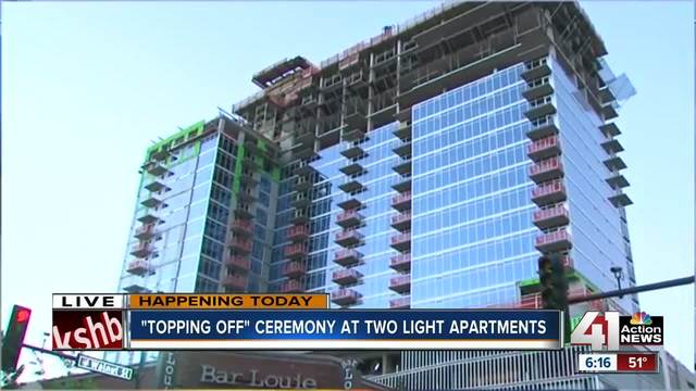 Final beam hoisted to top of KC's Two Light tower - KSHB.com 41 Action News